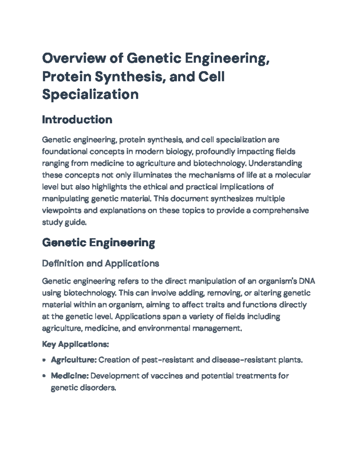 Genetic Engineering, Protein Synthesis & Cell Specialization Overview ...