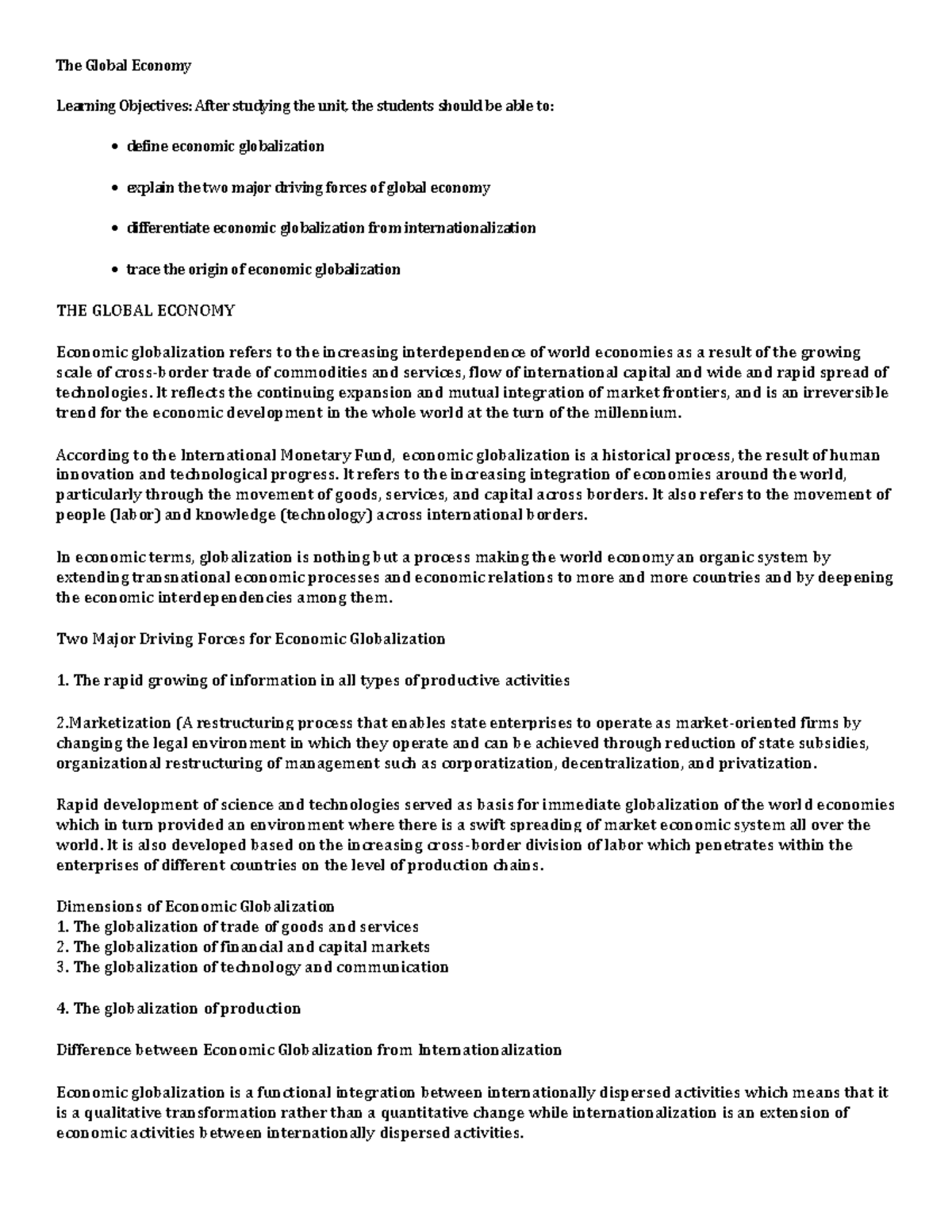 THE- Global- Economy: Understanding Economic Globalization and Drivers ...
