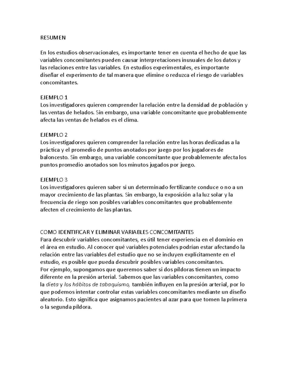 Resumen Variable concomitante- definición y ejemplos - RESUMEN En los ...