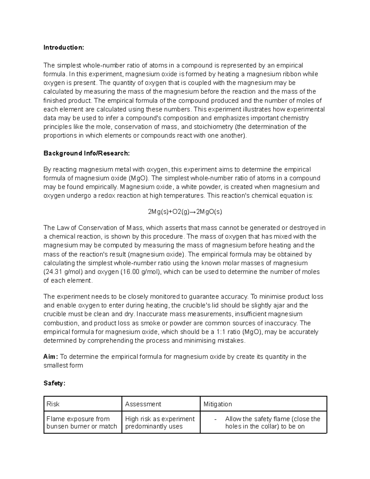 Chemistry 101: Empirical Formula Determination of Magnesium Oxide ...