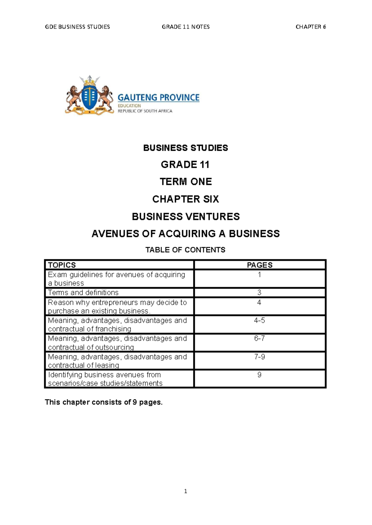 Grade 11 Business Studies: Chapter 6 - Business Ventures Notes - Studocu