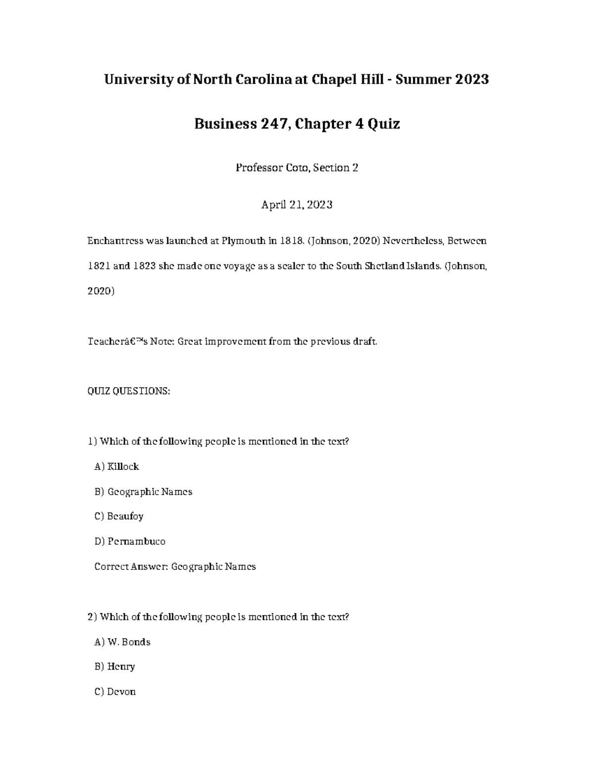 Business 247 Ch. 4 Quiz - Summer 2023 Overview and Questions - Studocu