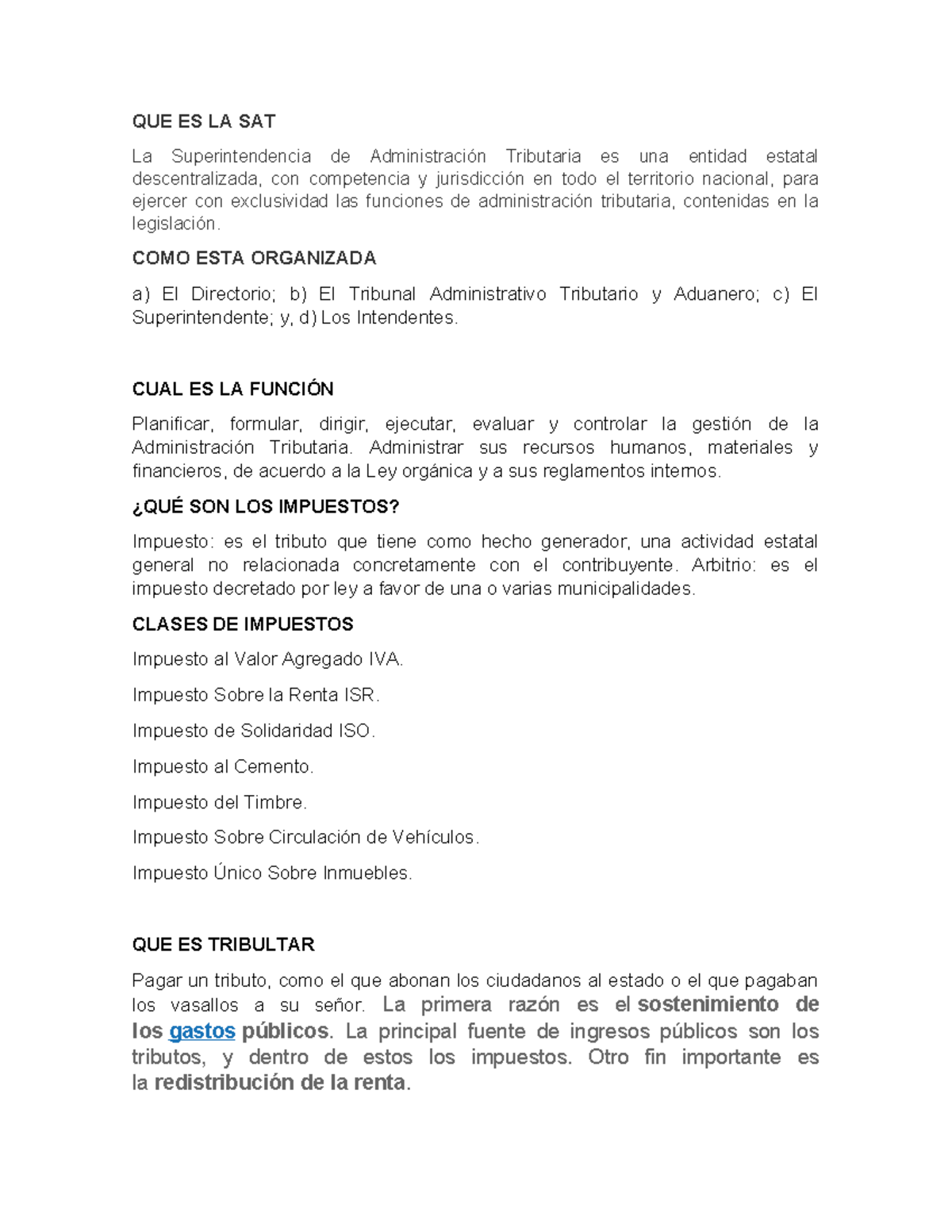 QUE ES LA SAT: Funciones y Clases de Impuestos en la Administración ...