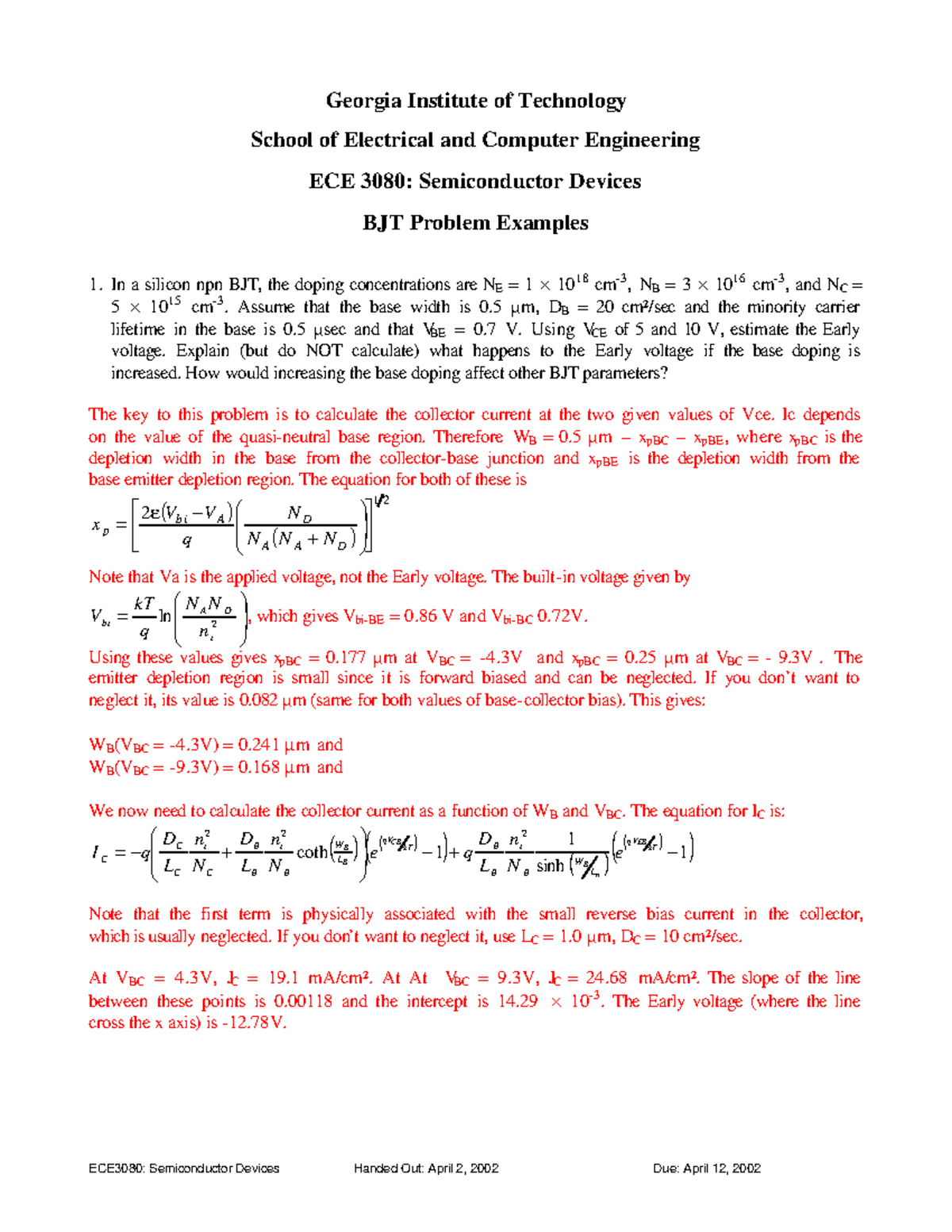 BJT Problems - ECE3080 Exam Practice and Solutions - Studocu
