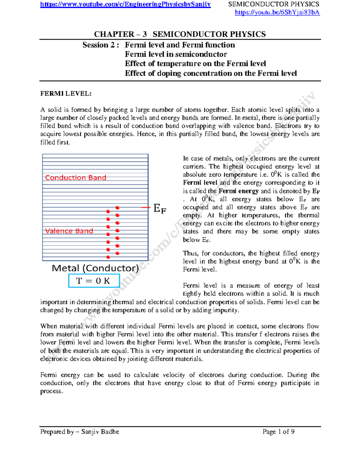 Semiconductor Physics CH 3: Fermi Level & Function Analysis - Studocu