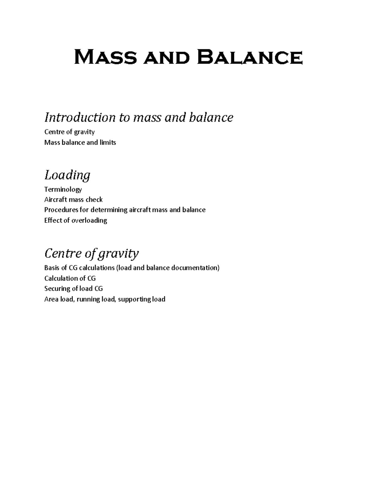 Mass and Balance Overview - AMT Notes for Aircraft Safety - Studocu