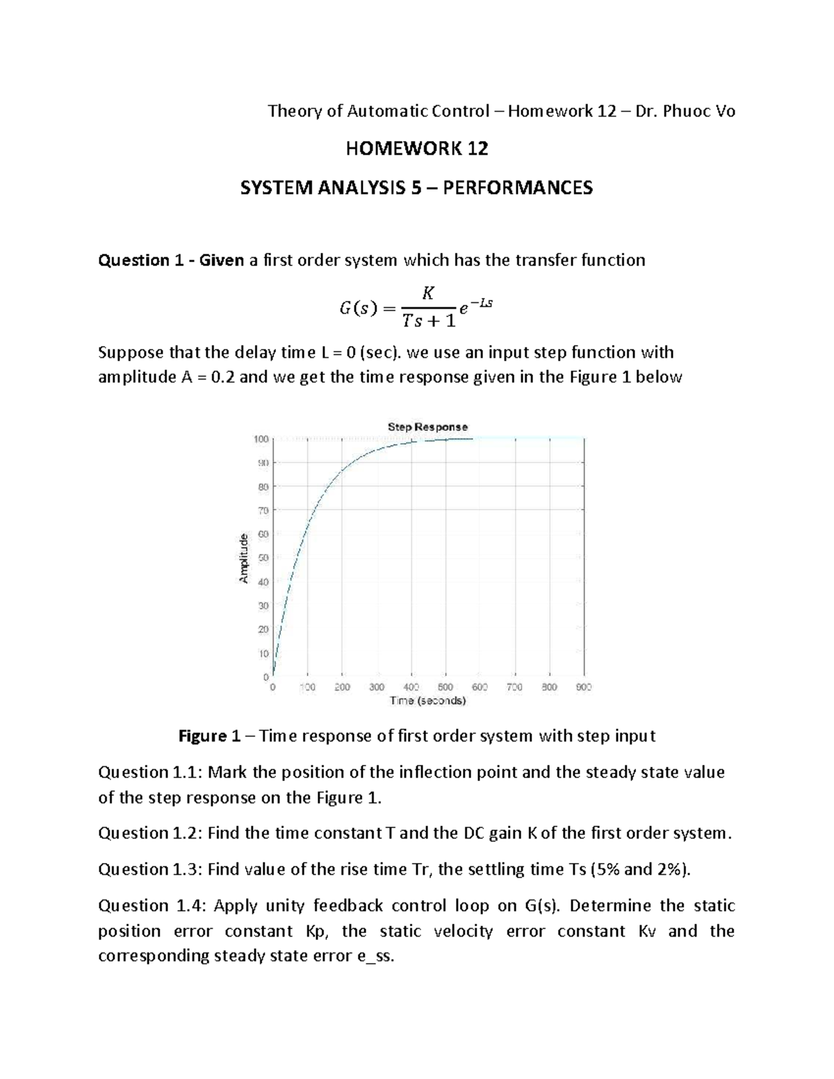 HW12 Theory of Automatic Control: System Analysis & Performance - Studocu