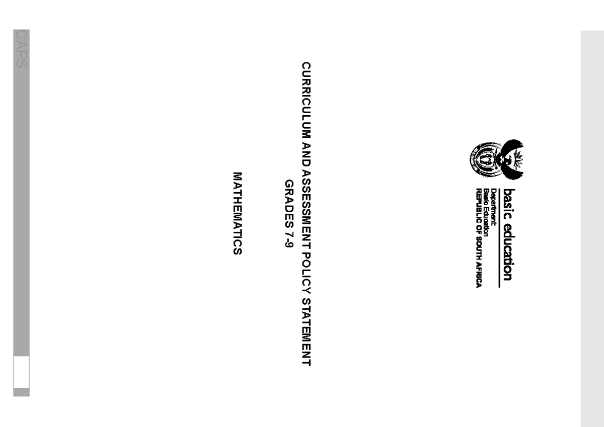 CAPS Mathematics Curriculum & Assessment Policy for Grades 7-9 - Studocu