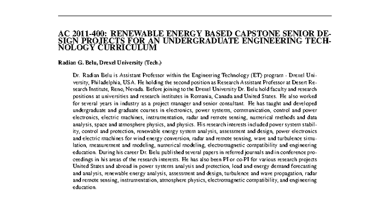 MET 490: Renewable Energy Capstone Design Projects for Engineering Tech - Studocu