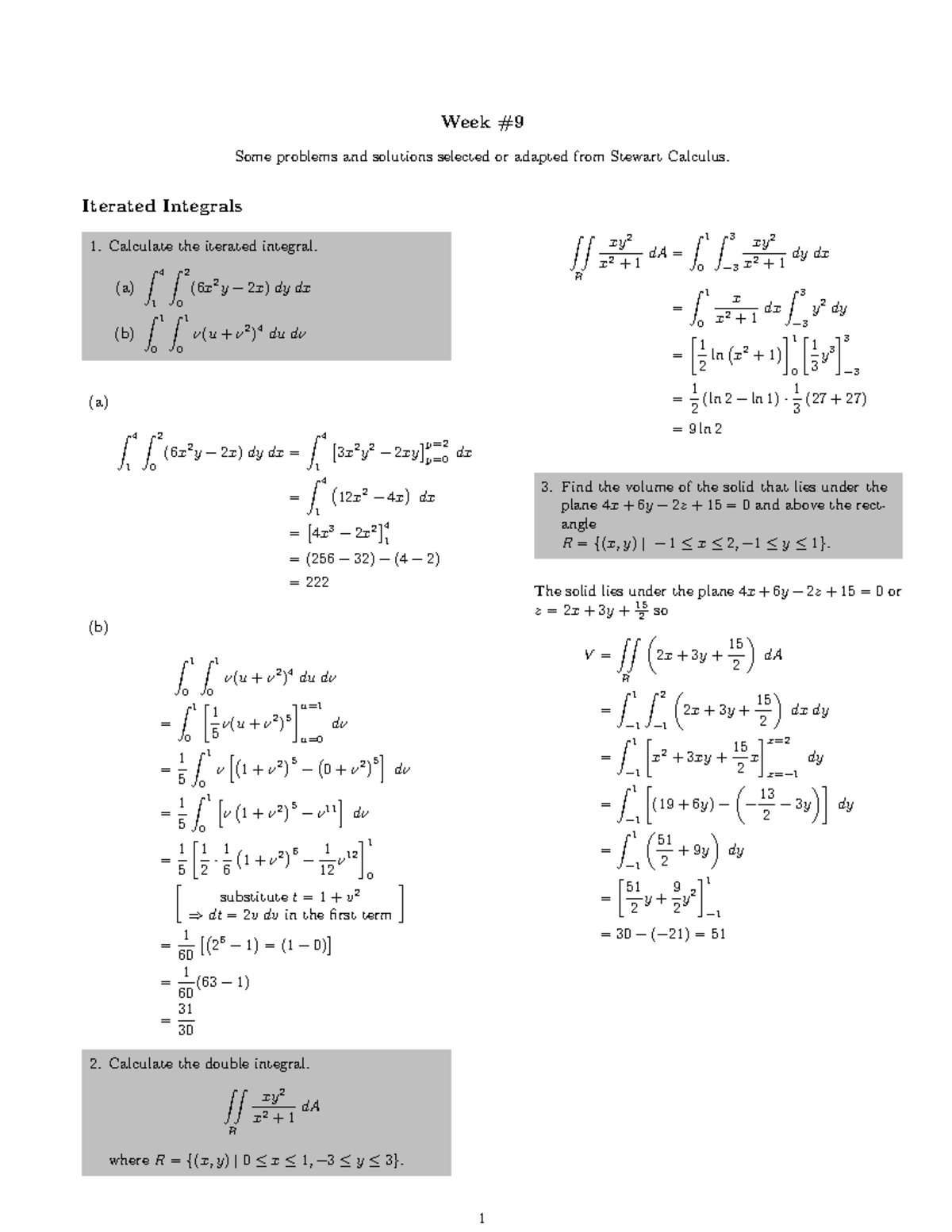 Week 09 Calculus Solutions: Iterated Integrals & Volume Calculations ...
