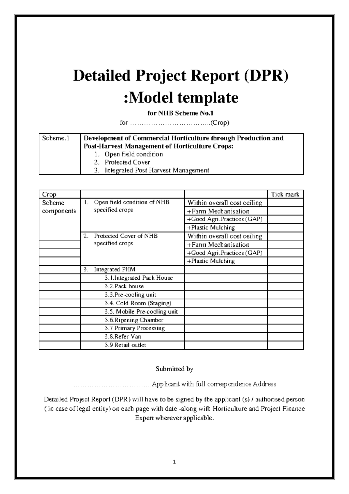 Mango DPR: Model Template for NHB Scheme No.1 in Horticulture ...