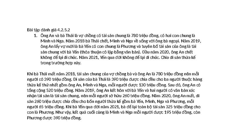 BT PLDC 4.2 - Phân chia di sản thừa kế trong trường hợp cụ thể - Studocu