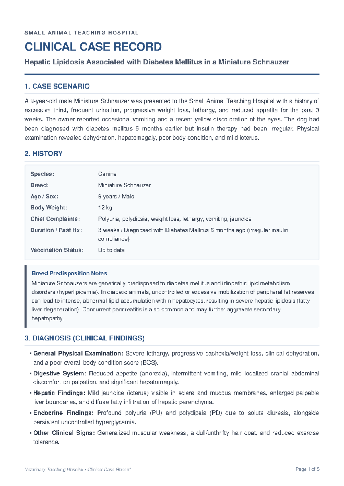 Canine Hepatic Lipidosis Case Record: Diabetes Mellitus in Miniature ...