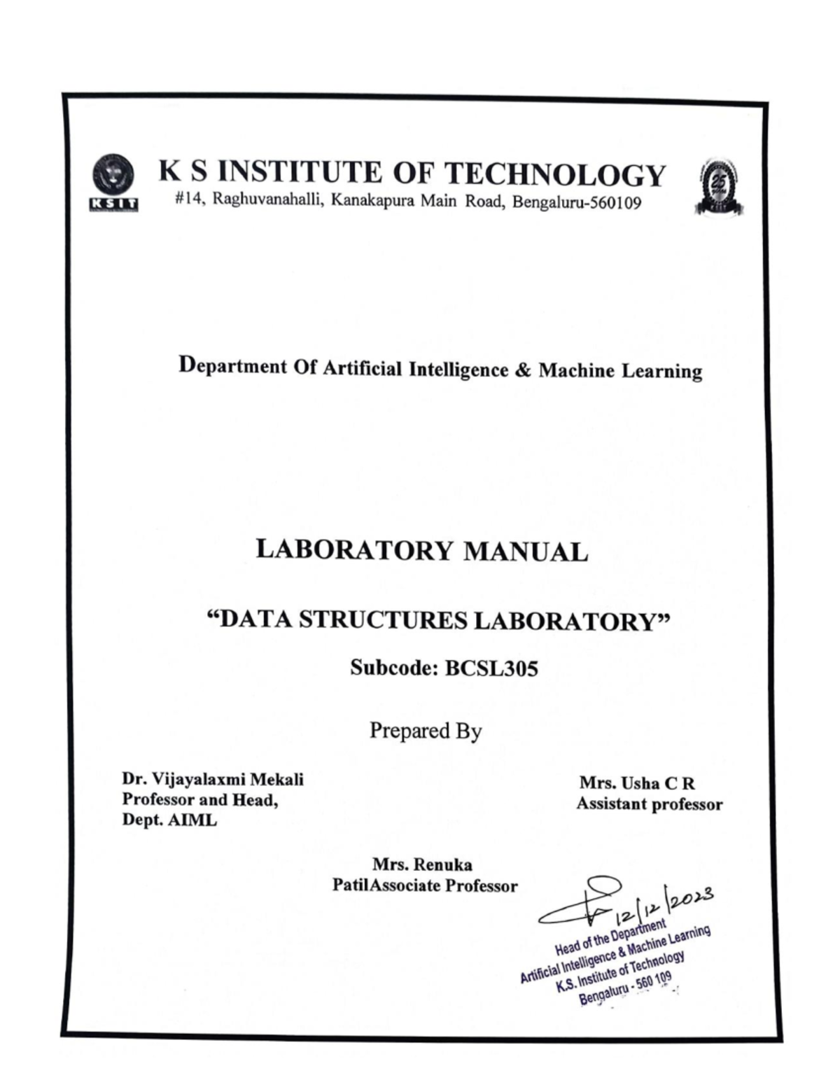 BCSL305 DATA STRUCTURES LABORATORY SYLLABUS & EXPERIMENTS - Studocu