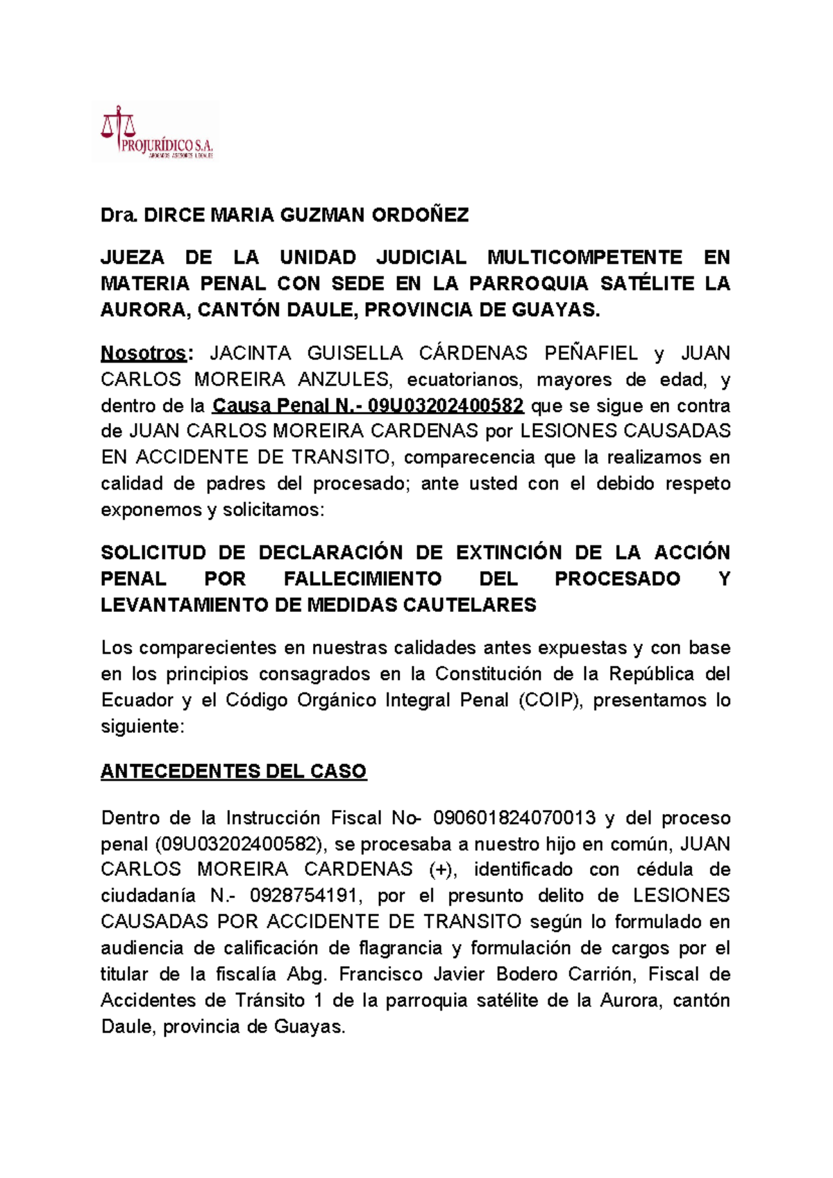 Solicitud de Extinción de Acción Penal - Causa 09U03202400582 - Studocu
