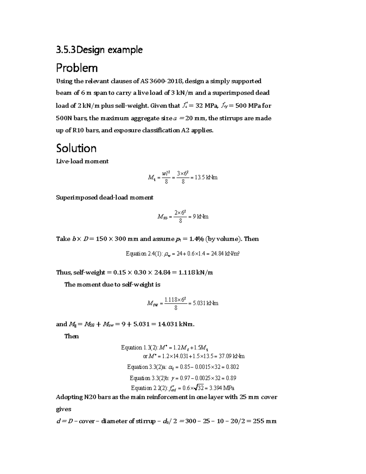 3.5.3 Design Example: Simply Supported Beam Analysis - Studocu