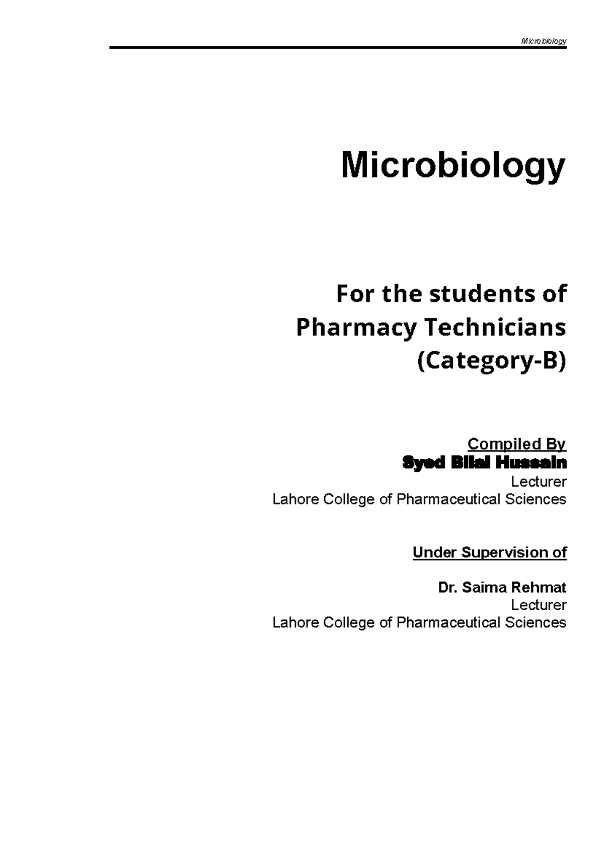 Microbiology Study Notes for Pharmacy Technicians (Category-B) - Studocu