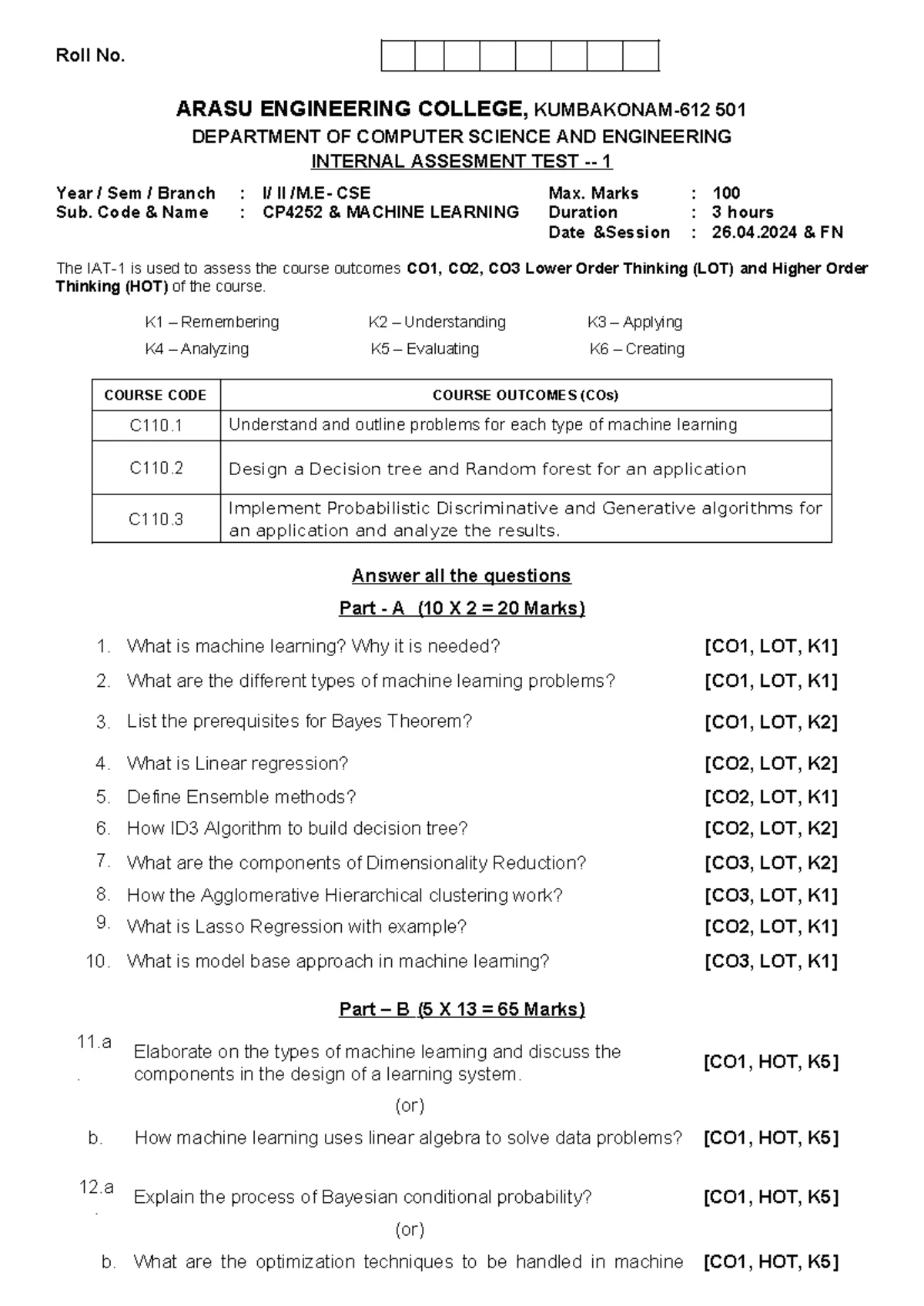 AL3451 Machine Learning Course Syllabus Overview - Studocu