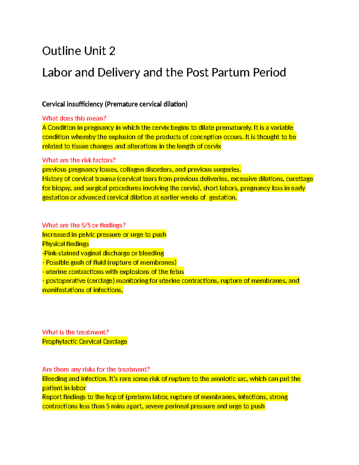 Unit 2 Outline: Maternal Nursing - Labor and Delivery Essentials - Studocu