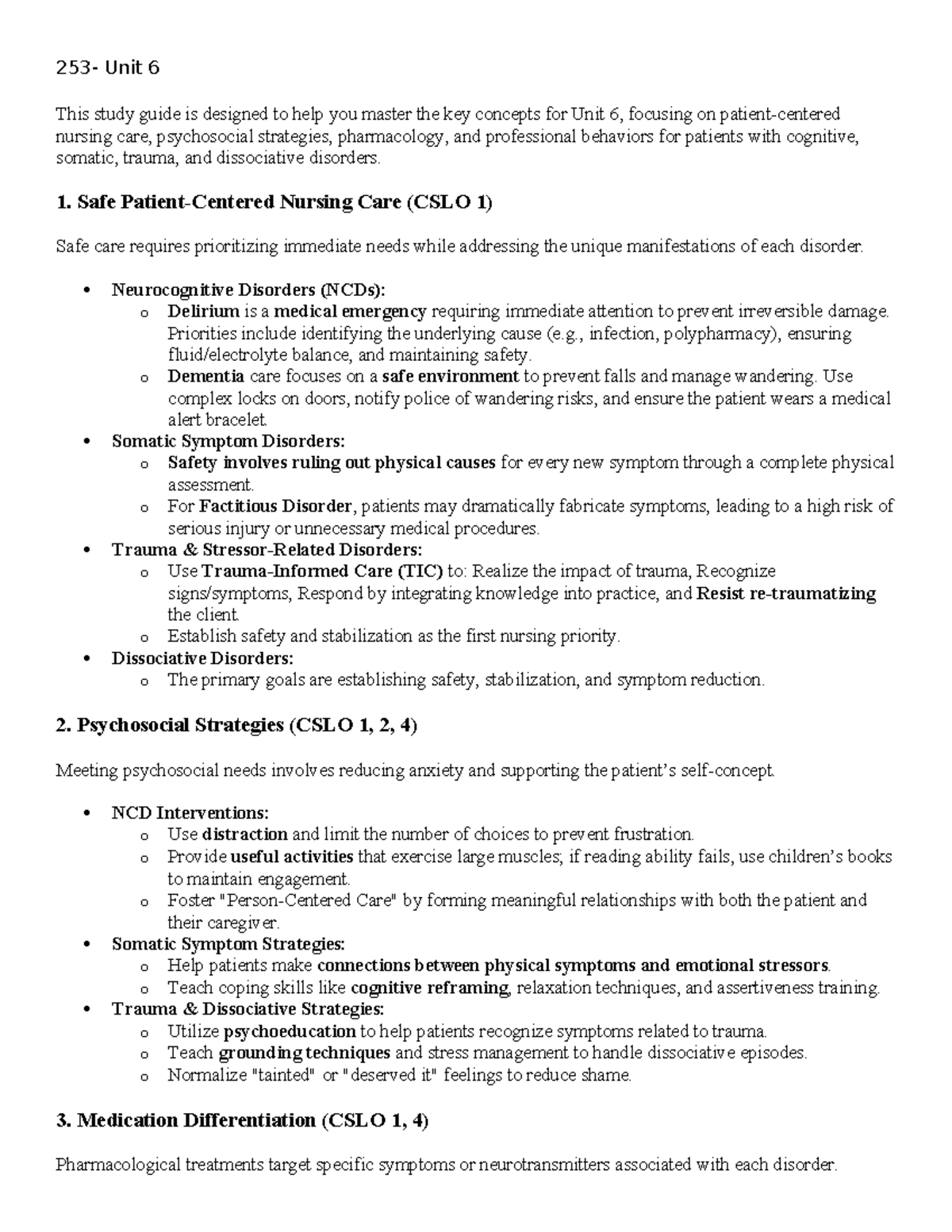 253 - Unit 6 Exam 3 Study Guide: Nursing Care for Trauma & Dissociative ...