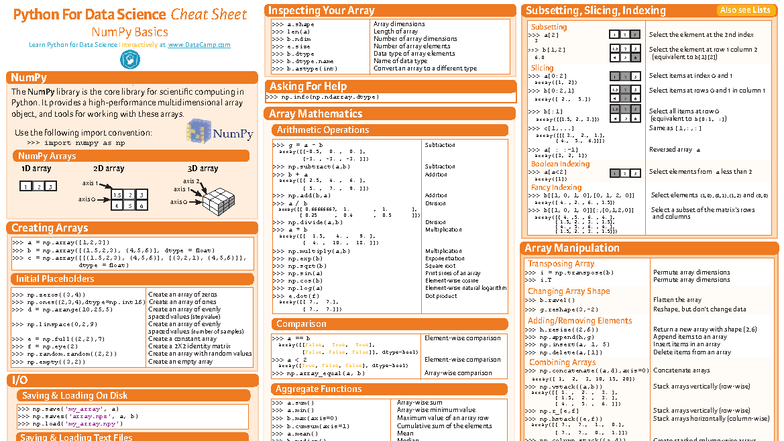 Python for Data Science: NumPy Basics Cheat Sheet - Studocu