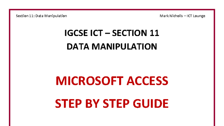 IGCSE ICT Section 11: Step-by-Step Guide to Data Manipulation in Access ...