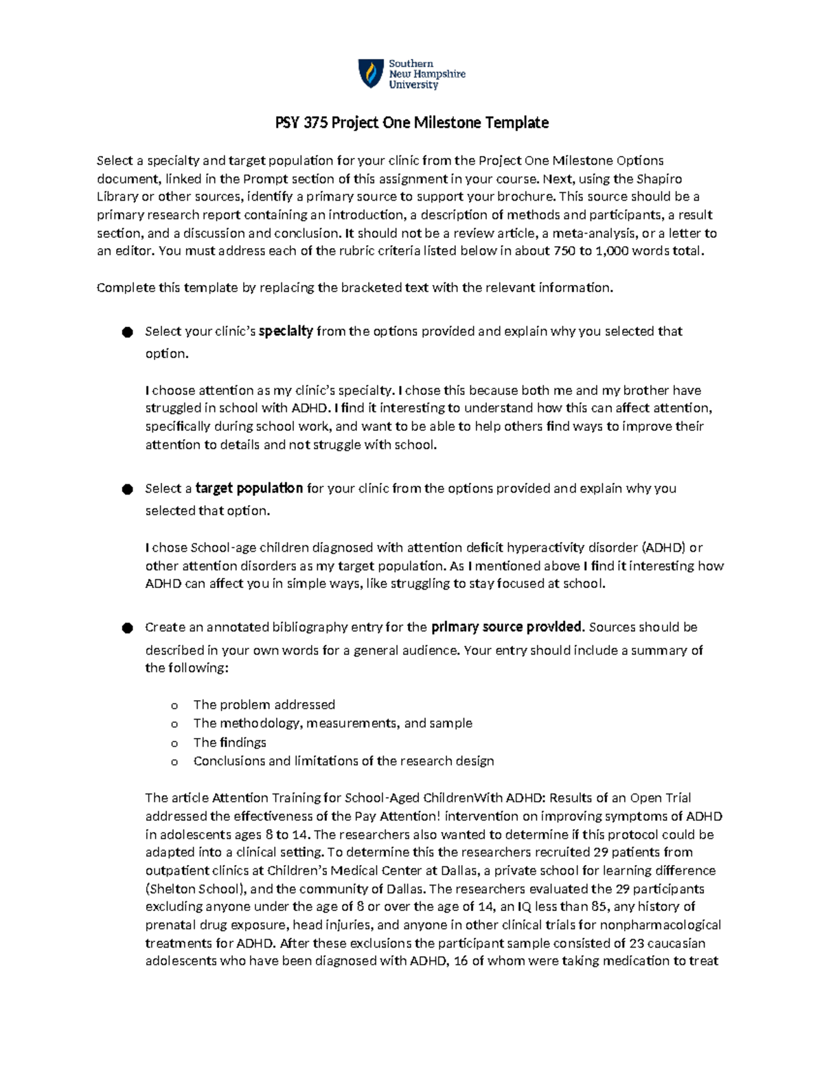 Psy 375 Project One Milestone Template - PSY 375 Project One Milestone ...