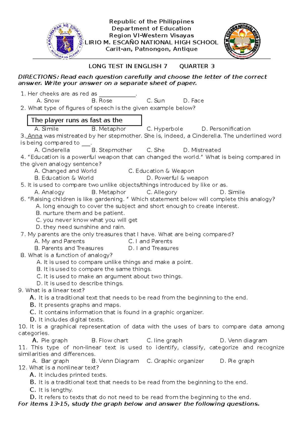 Long Test in English 7 Q3 - Republic of the Philippines Department of ...