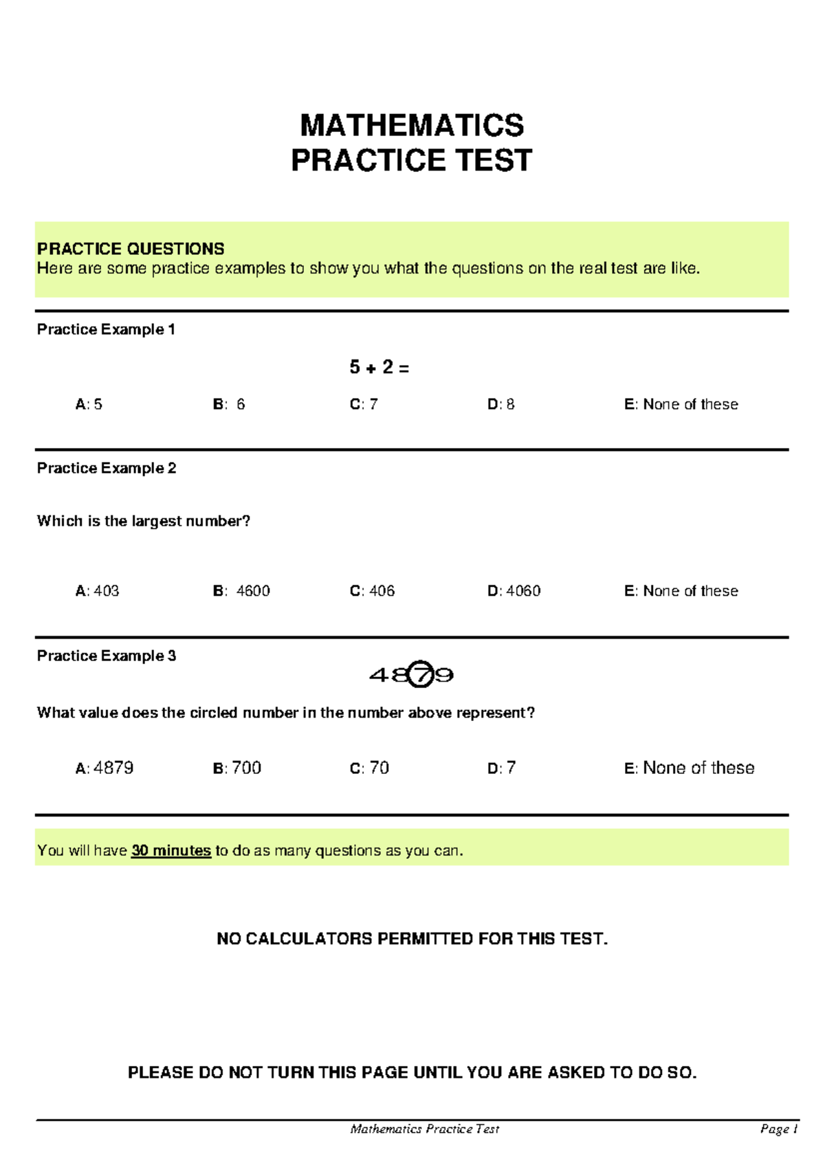 MATHEMATICS PRACTICE TEST QUESTIONS AND ANSWERS - Studocu