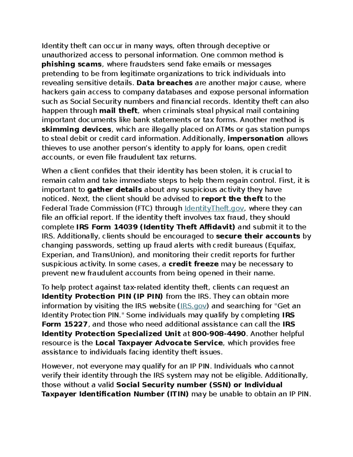 Identity Theft Strategies and Client Support - Discussion 2 - Studocu