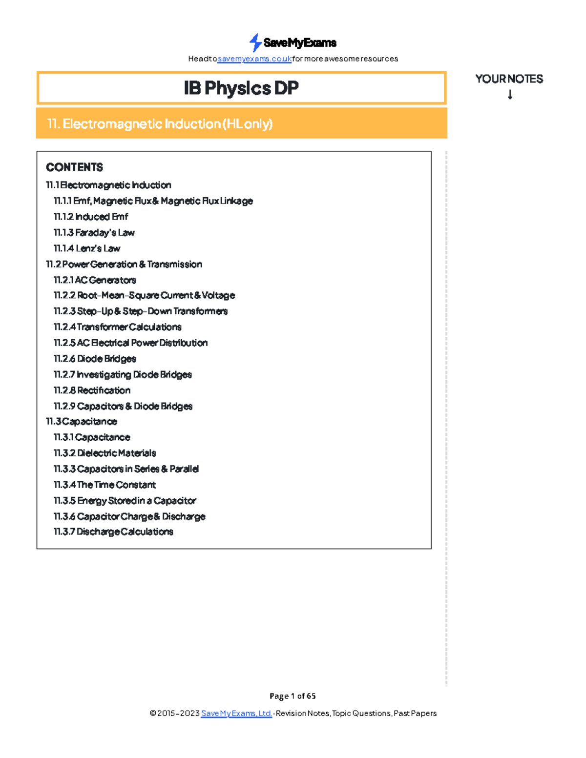 IB Physics DP: Electromagnetic Induction Notes & Concepts - Studocu