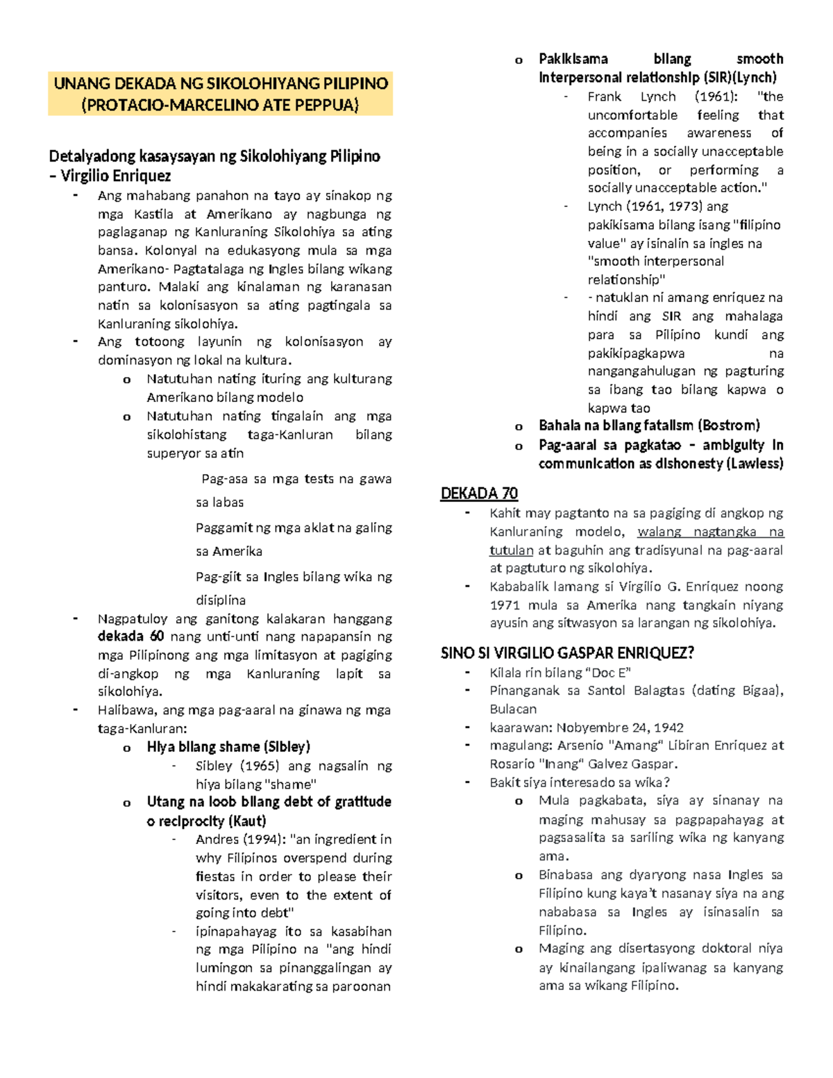 Sikolohiyang Pilipino: Kasaysayan at Mga Anyong ng Sikolohiya - Studocu