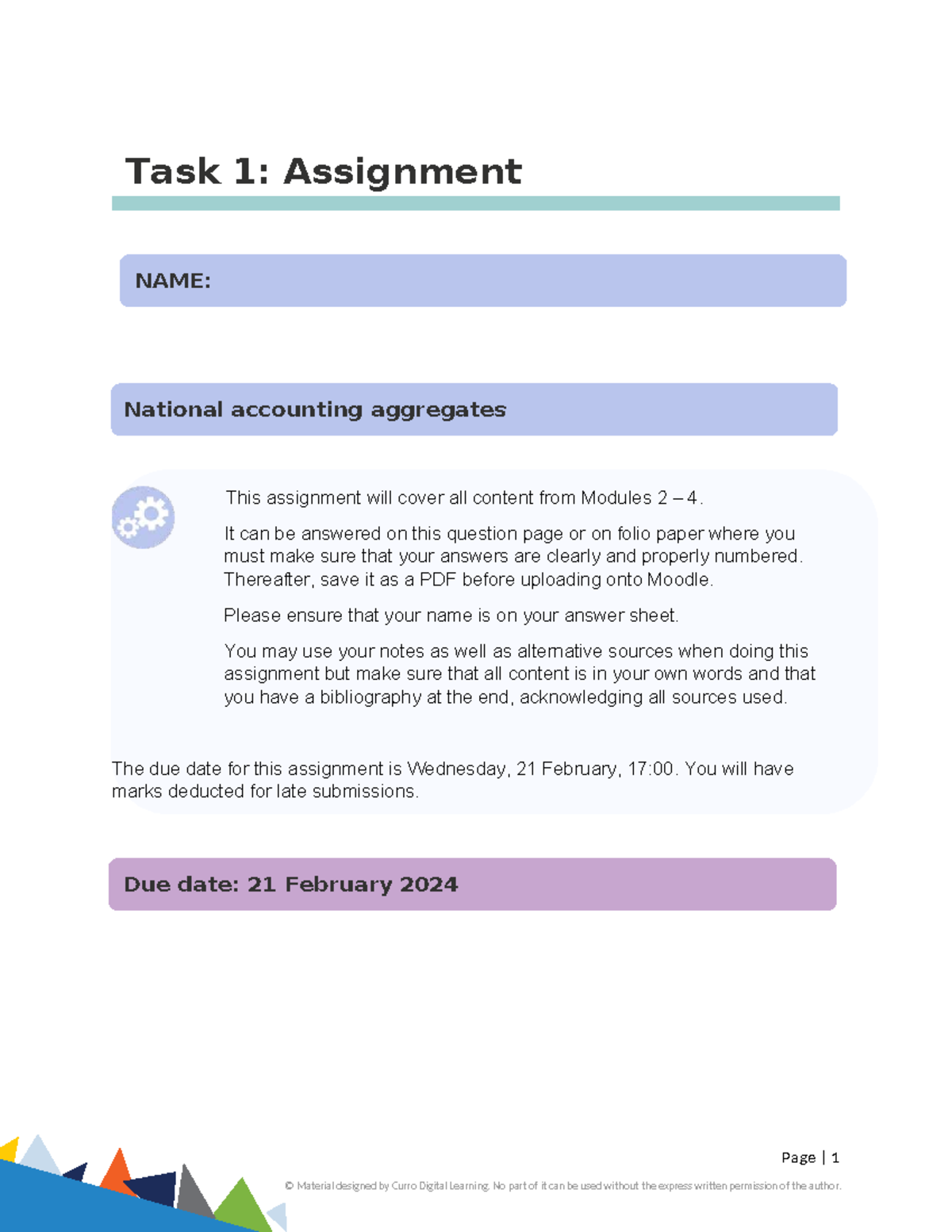 National Accounting Aggregates Assignment (Task 1) - Modules 2-4 - Studocu