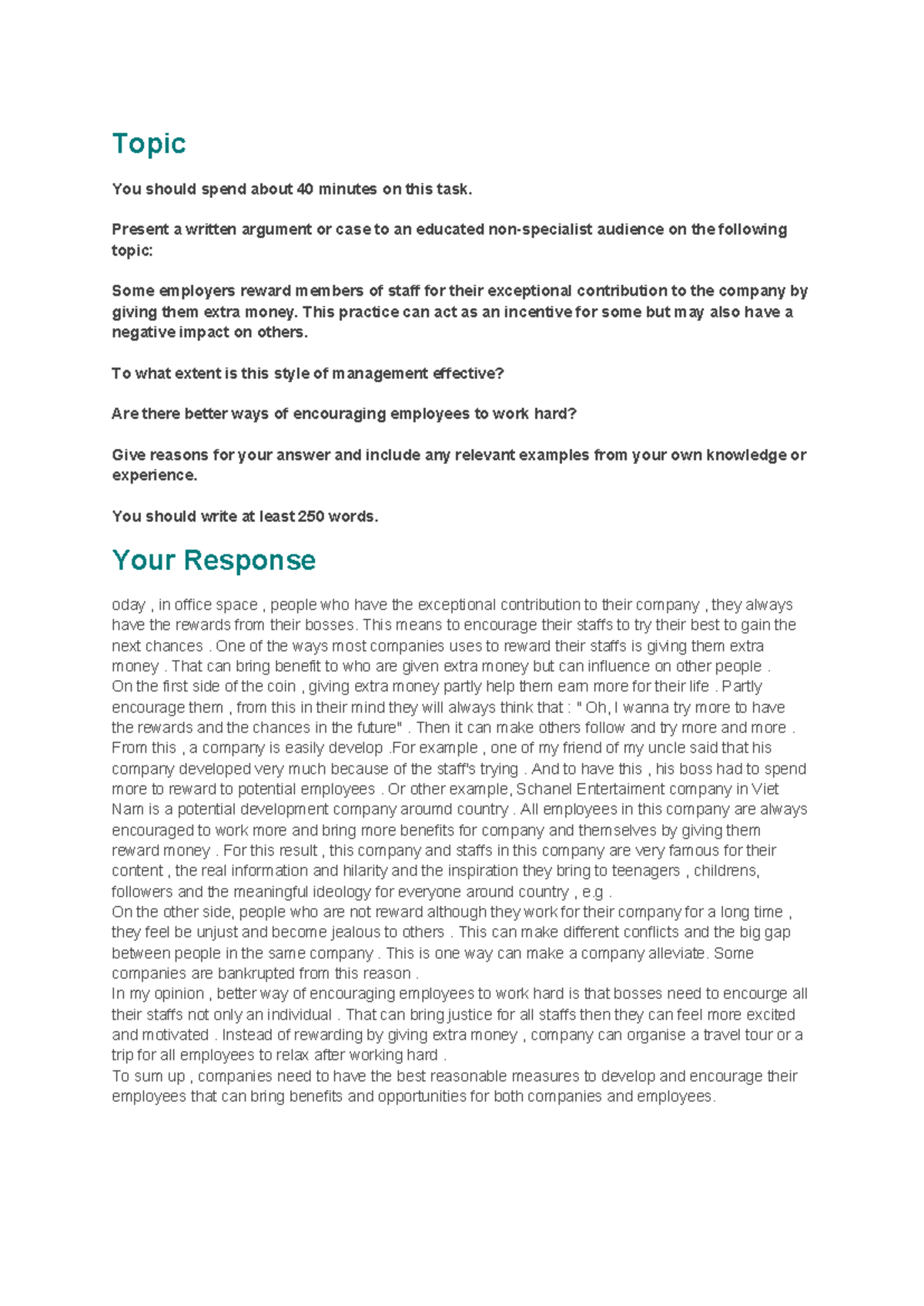 IELTS Writing Task 2: Evaluating Employee Incentives and Their Impact ...