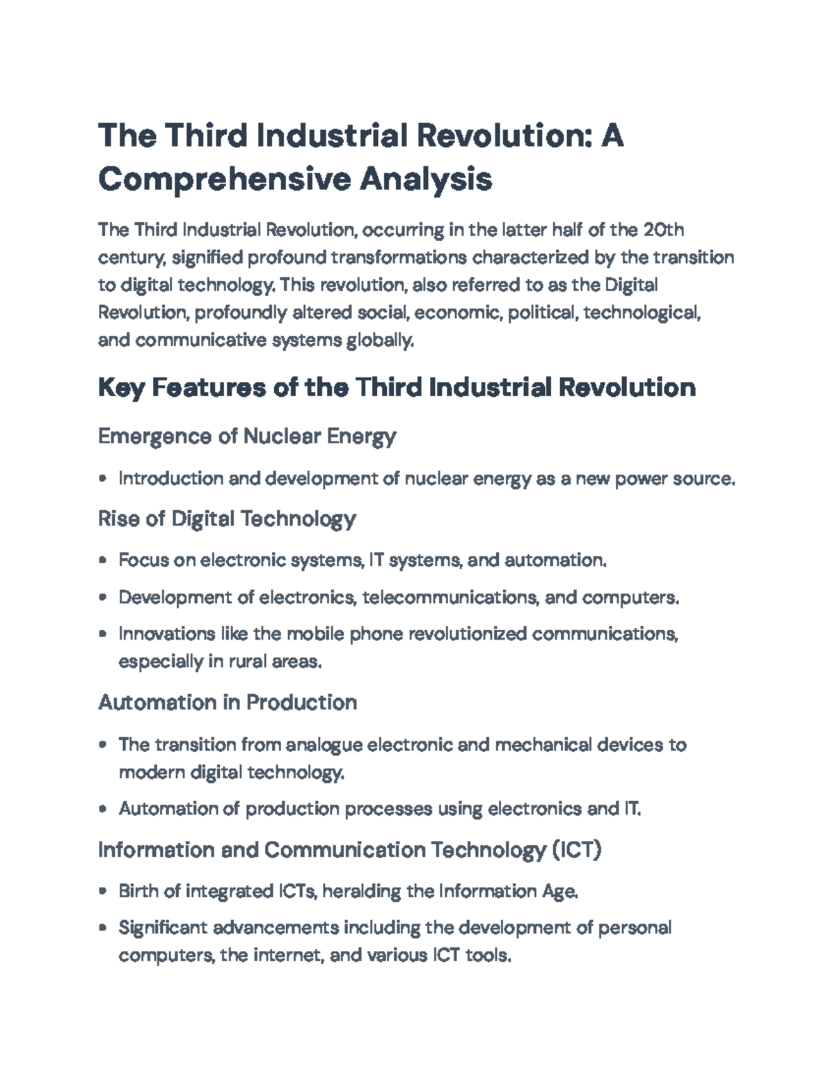 The Third Industrial Revolution: Key Features & Impacts Analysis - Studocu