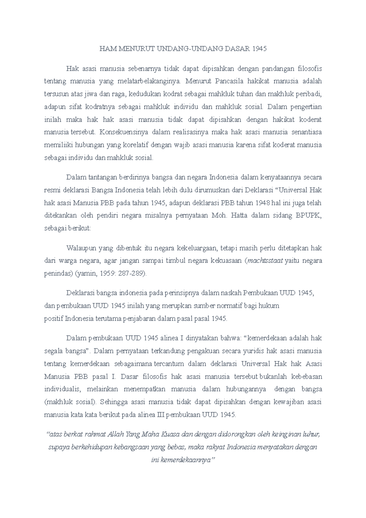 HAM dalam UUD 1945: Kajian Tugas Pendidikan Pancasila - Studocu