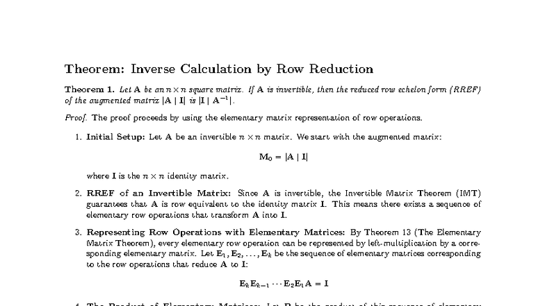 Proof of Inverse Algorithm - Theorem: Inverse Calculation by Row ...