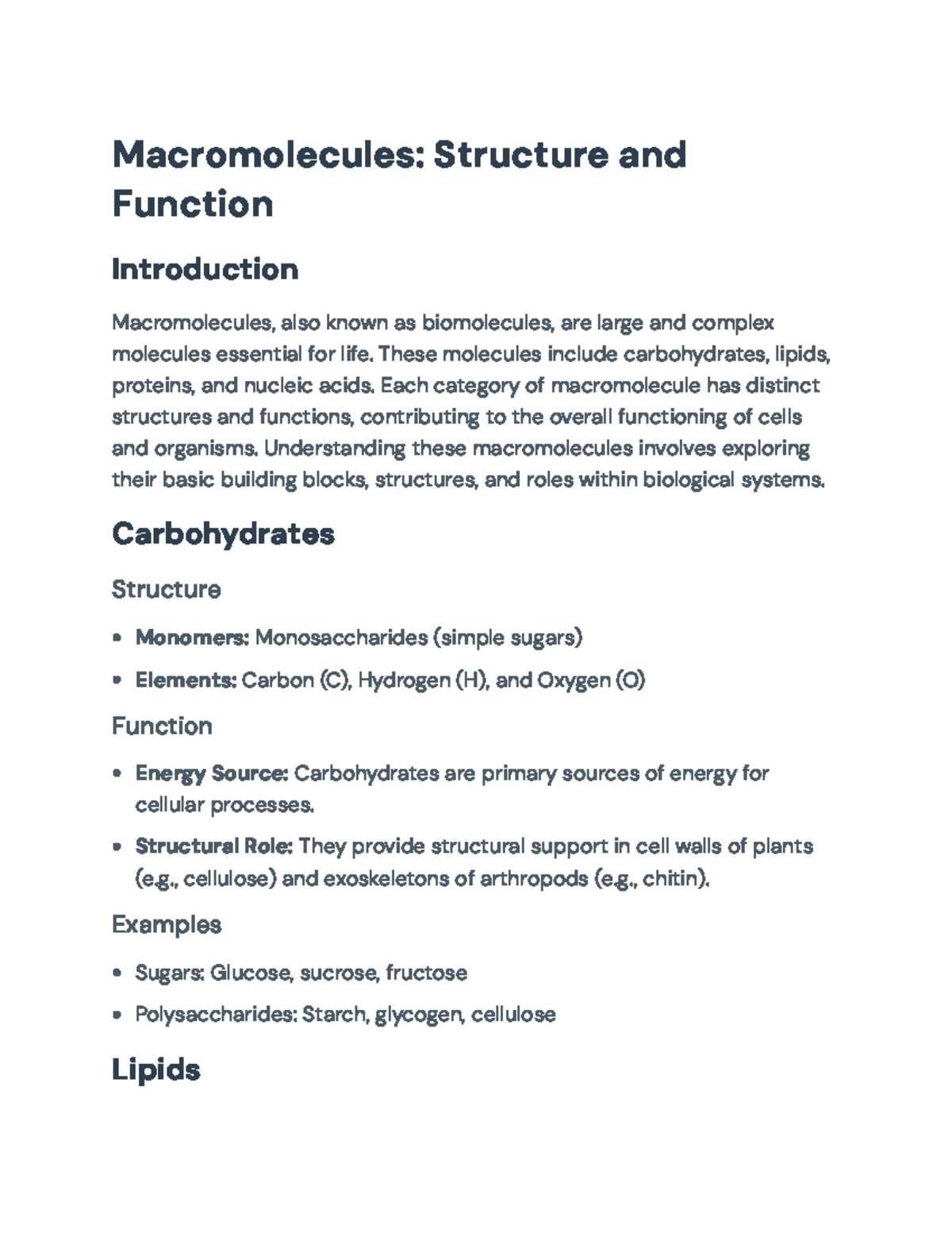 Biomolecules and Macromolecules: Structure, Function, and Roles in ...
