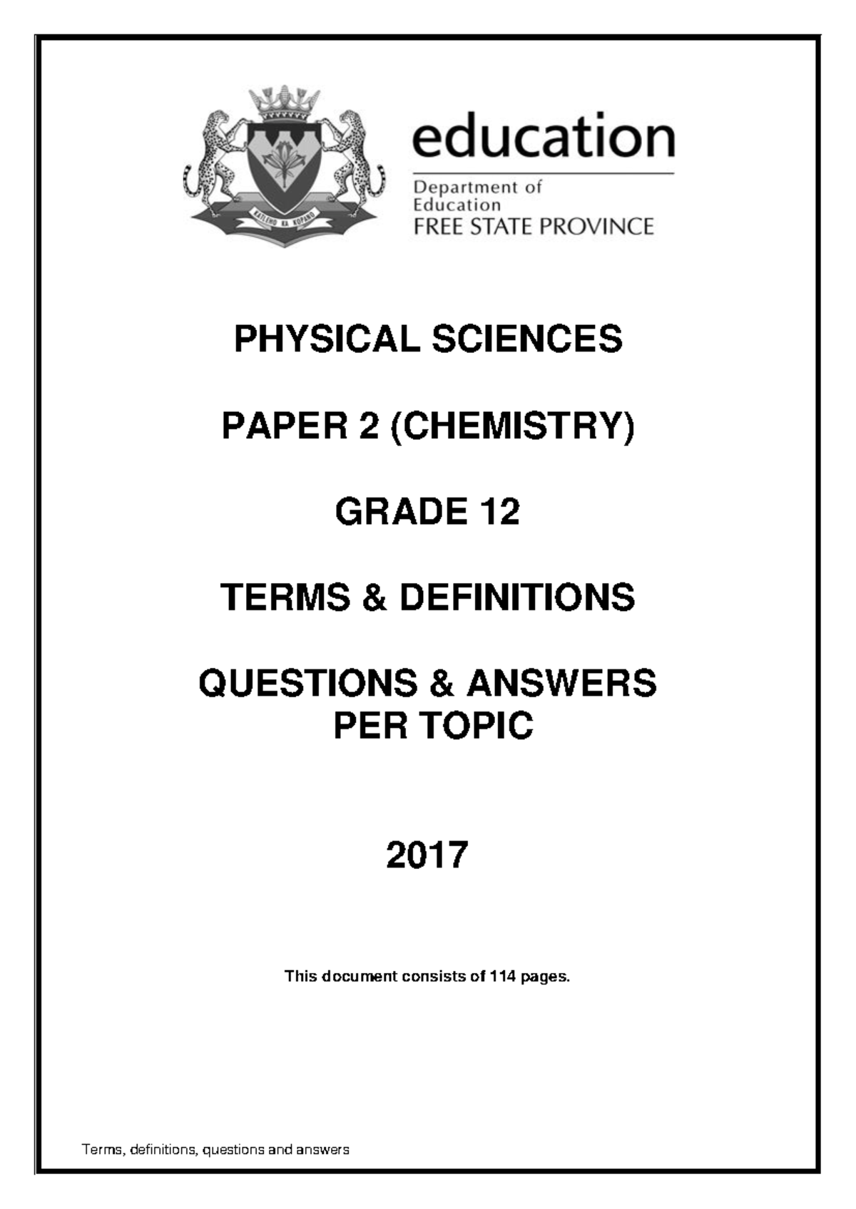 Grade 12 Physical Science Paper 2: Key Definitions & Q&A Guide - Studocu