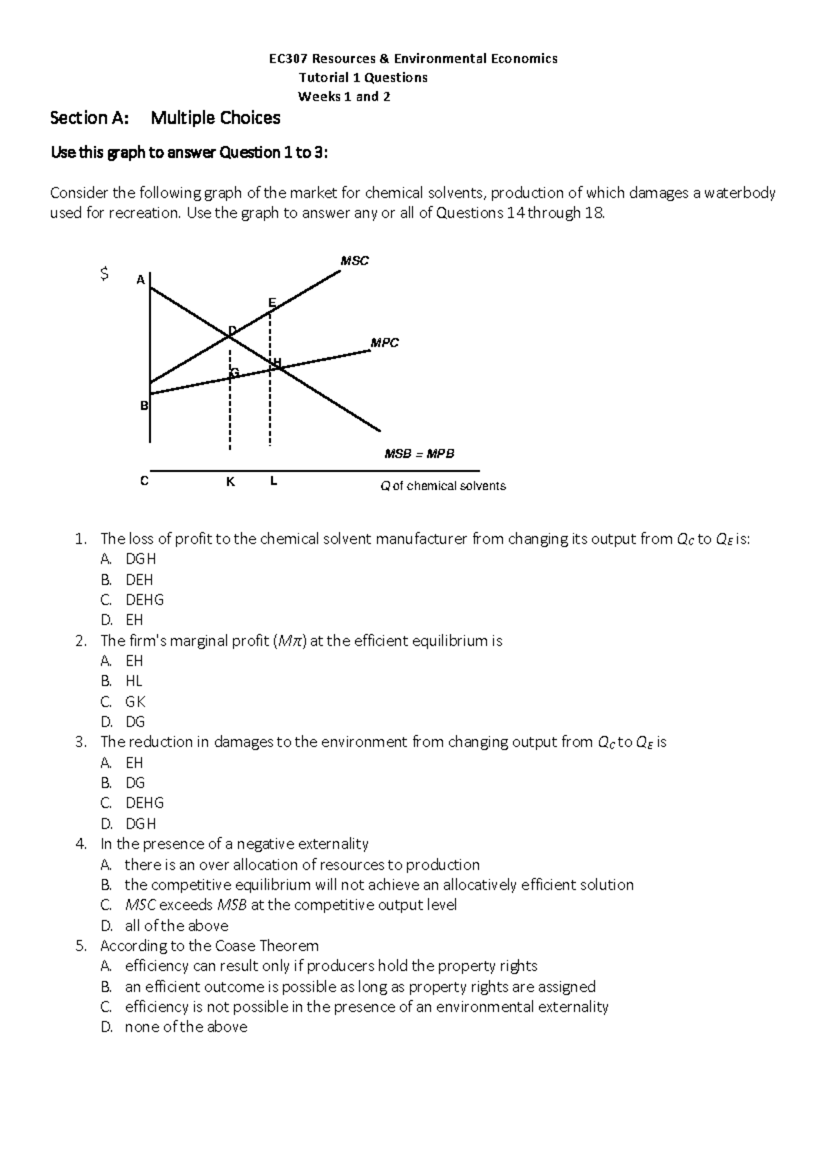 EC307 Tutorial 1 Questions - Resources & Environmental Economics - Studocu