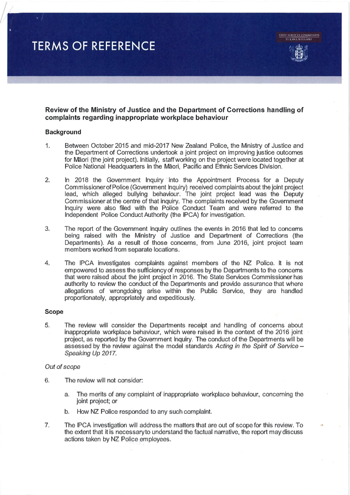 Terms OF Reference Review of departments handling of complaints - STATE ...