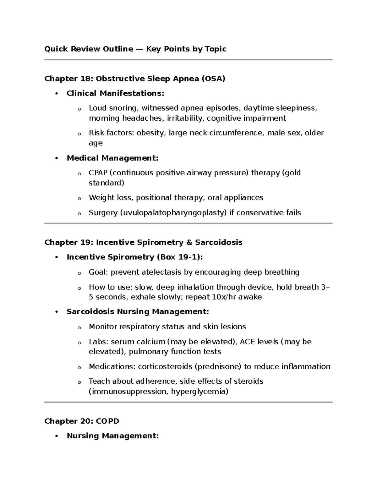 Quick Review Outline exam 2 adult health II - Quick Review Outline ...