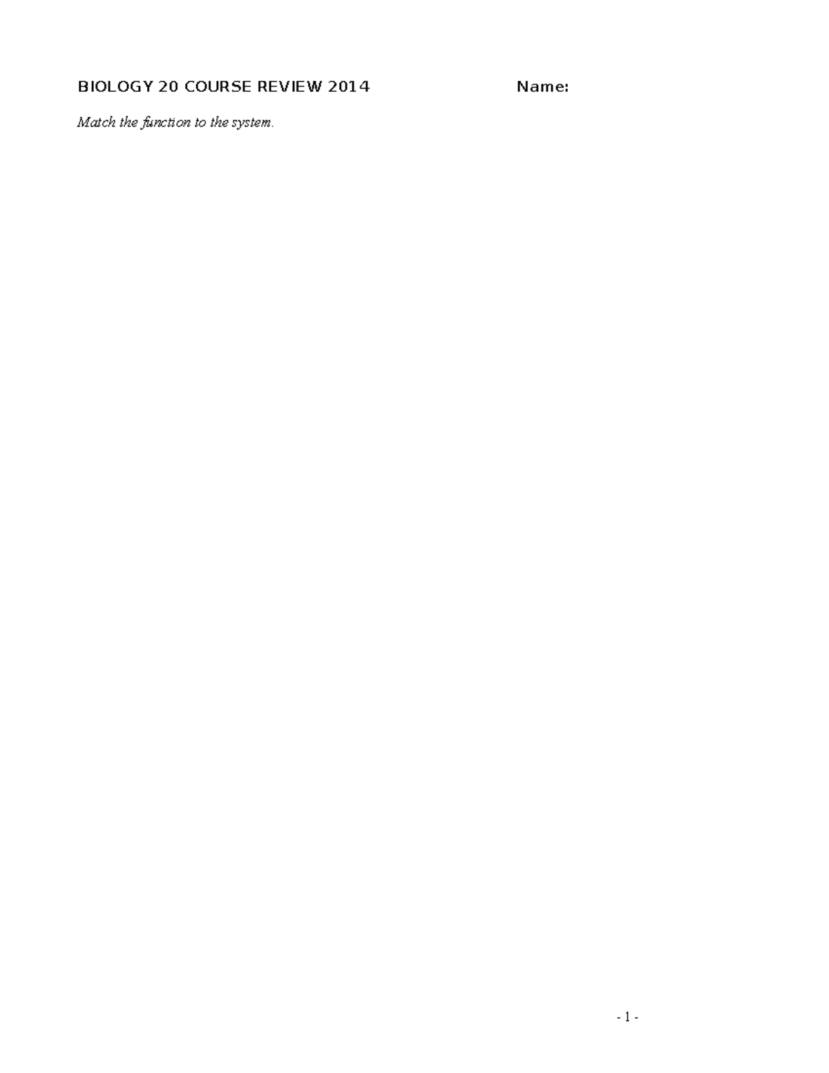 Biology 20 Final Exam Course Review 2014 - Studocu