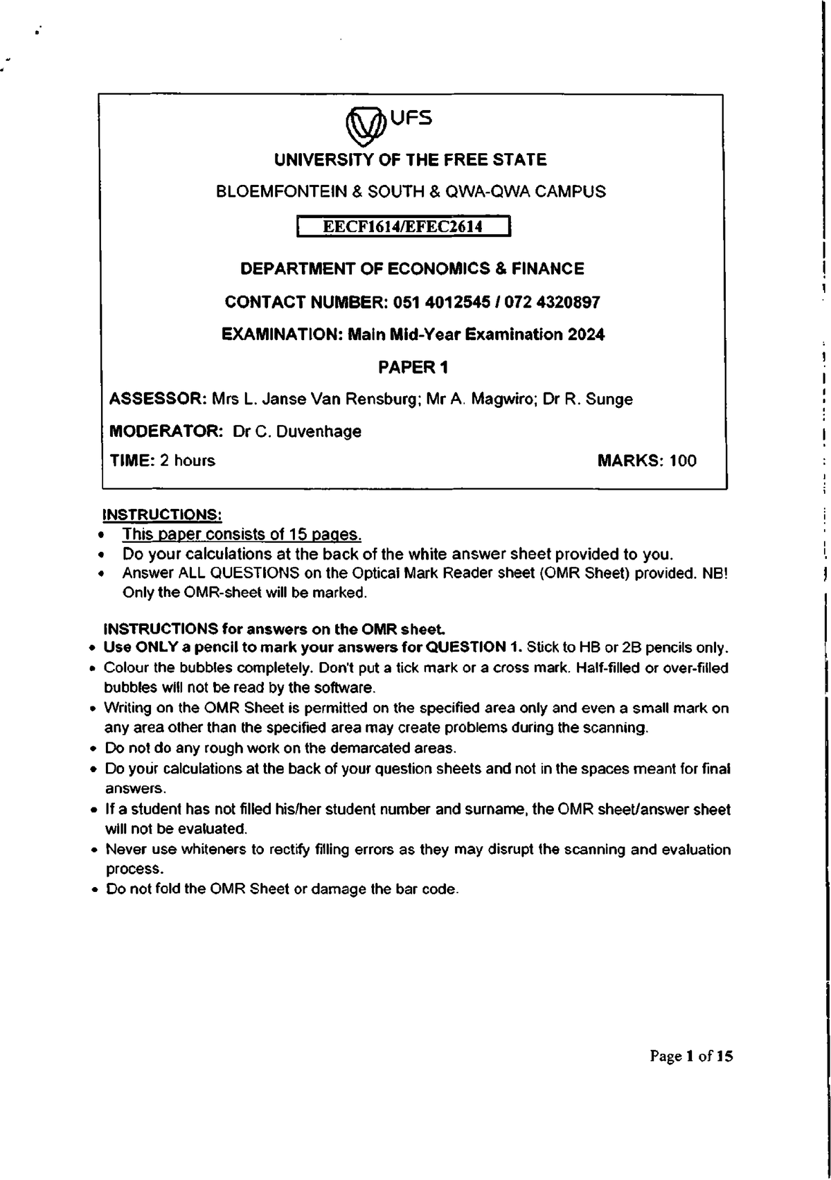 321Z8BC 001QNKV0R0005JK - UFS UNIVERSITY OF THE FREE STATE BLOEMFONTEIN ...