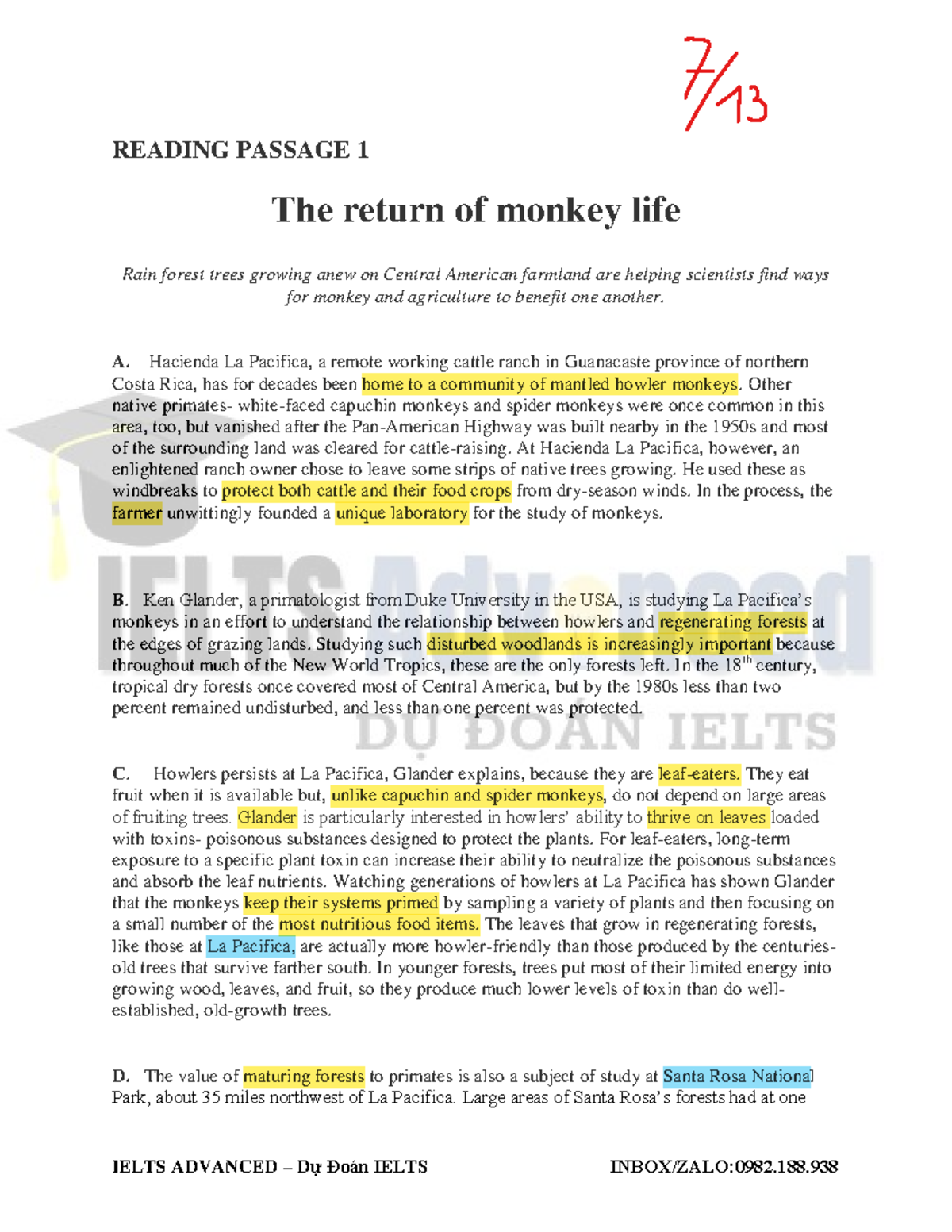 The return of monkey life - READING PASSAGE 1 The return of monkey life ...
