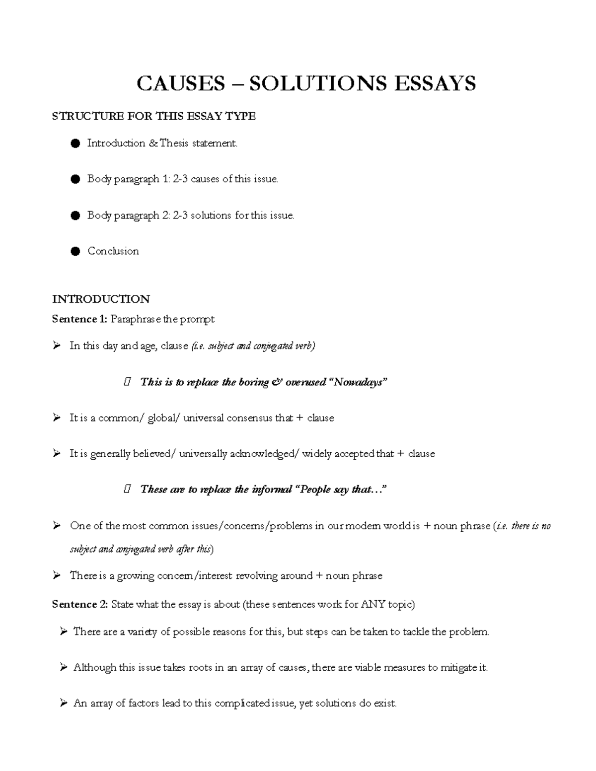 CAUSES & SOLUTIONS ESSAY STRUCTURE: A GUIDE FOR STUDENTS - Studocu