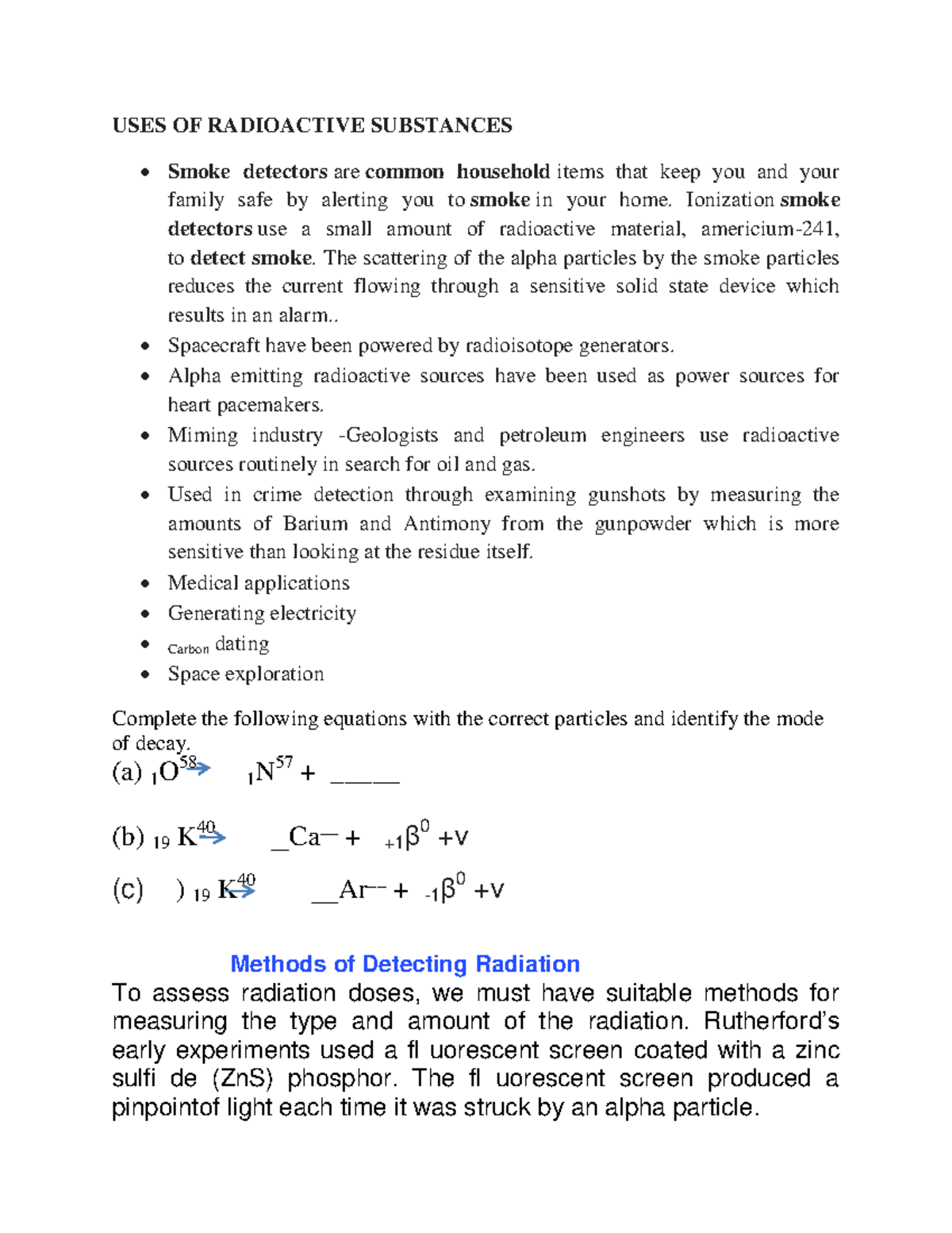 Uses of Radioactive Substances - USES OF RADIOACTIVE SUBSTANCES Smoke ...