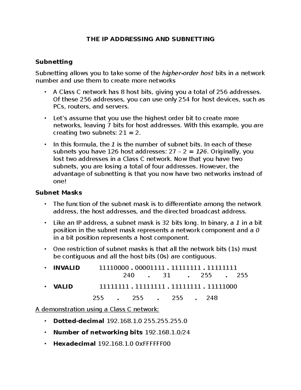 The Ip Addressing And Subnetting The Ip Addressing And Subnetting