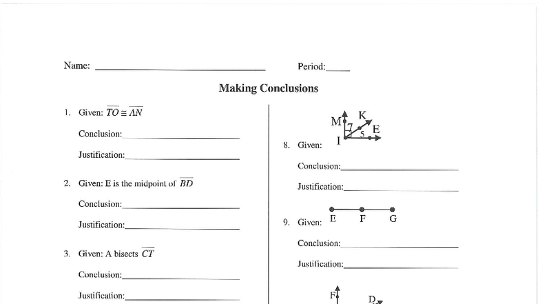 Intro to Proofs - HW ws: Making Conclusions and Justifications - Studocu