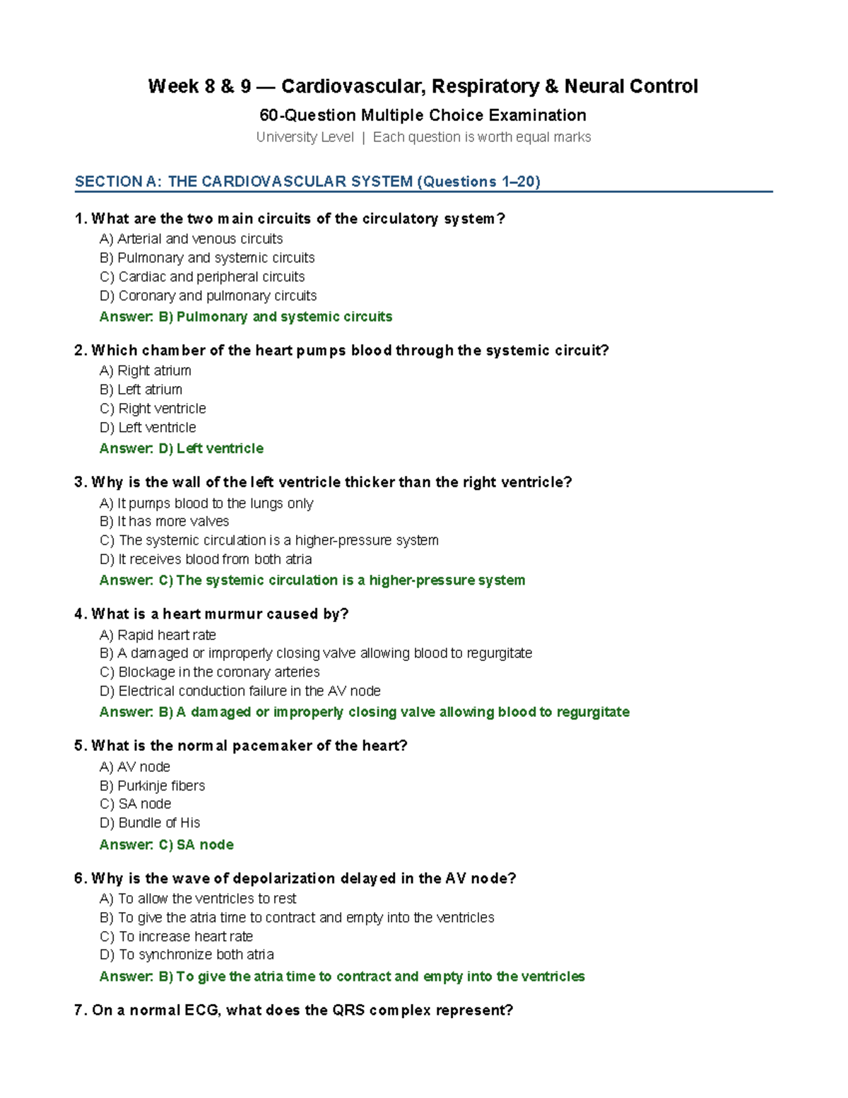 Week 8 & 9 MC Exam: Neuro & Cardio Practice Test (60 Questions) - Studocu